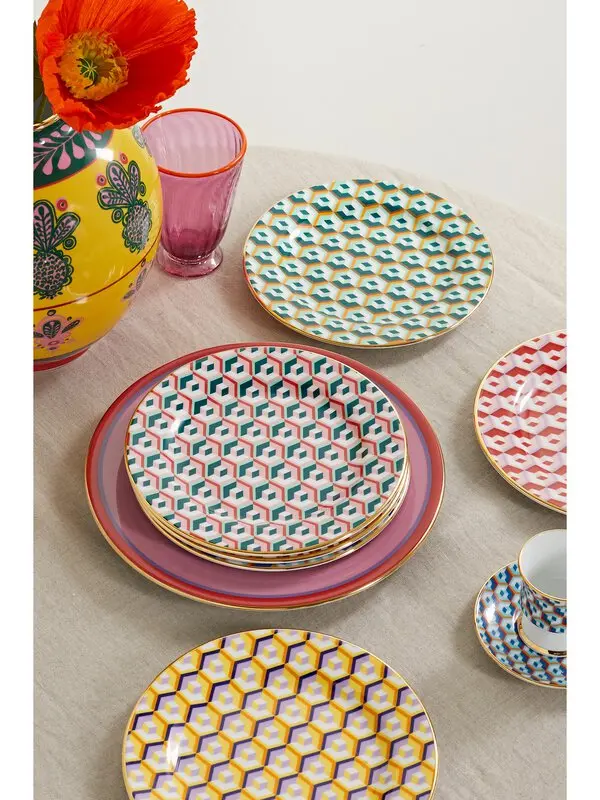 La DoubleJ Set Of Six Gold-plated Porcelain Dessert Plates