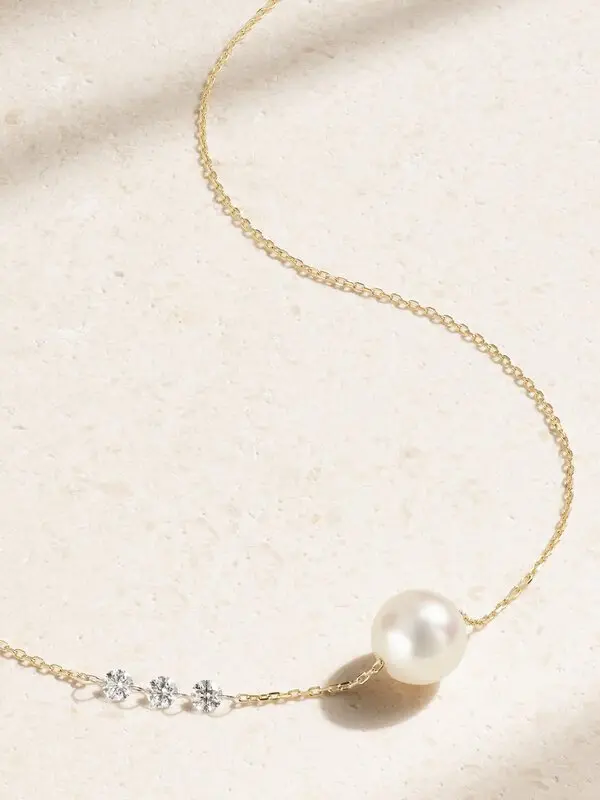 Mizuki 14-karat Pearl And Diamond Necklace - Gold
