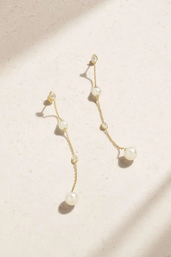 Mizuki 14-karat Pearl And Diamond Earrings