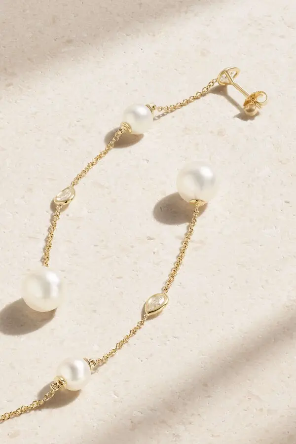 Mizuki 14-karat Pearl And Diamond Earrings