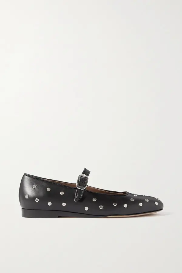Le Monde Beryl Studded Leather Mary Jane Ballet Flats - Black