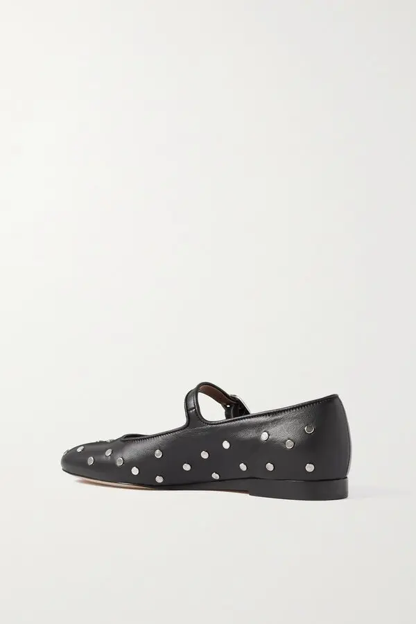 Le Monde Beryl Studded Leather Mary Jane Ballet Flats - Black
