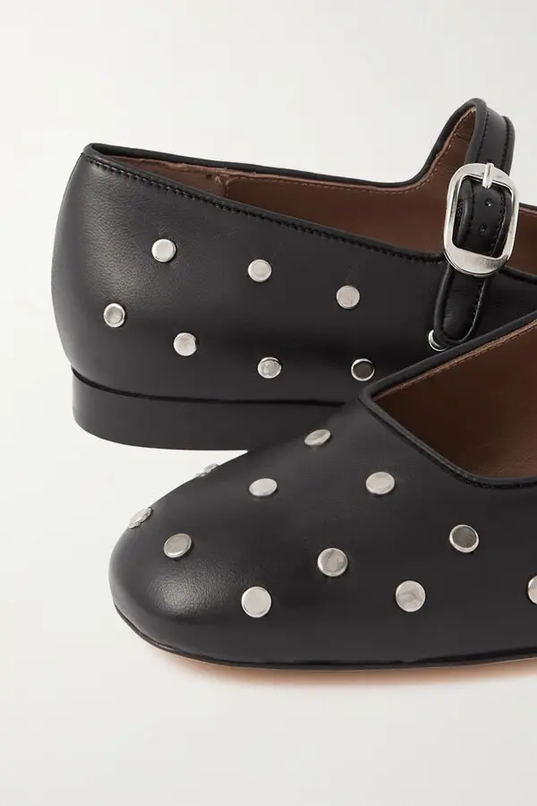 Le Monde Beryl Studded Leather Mary Jane Ballet Flats - Black