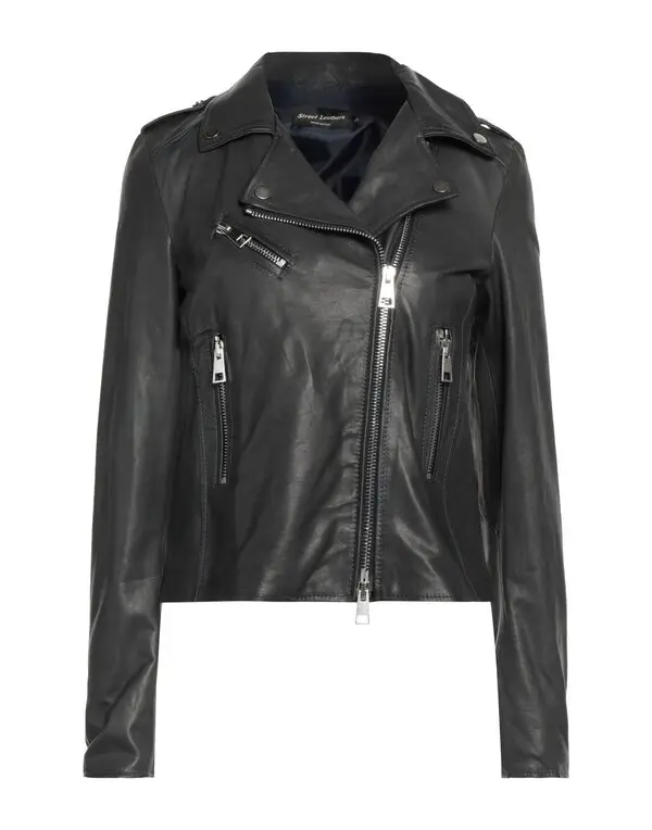 STREET LEATHERS Biker Leather Jacket - Grey