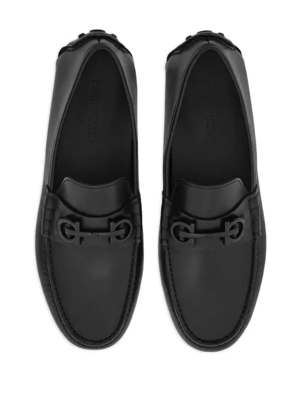 FERRAGAMO Gancini Leather Loafers - Black