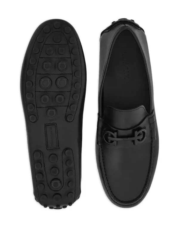 FERRAGAMO Gancini Leather Loafers - Black