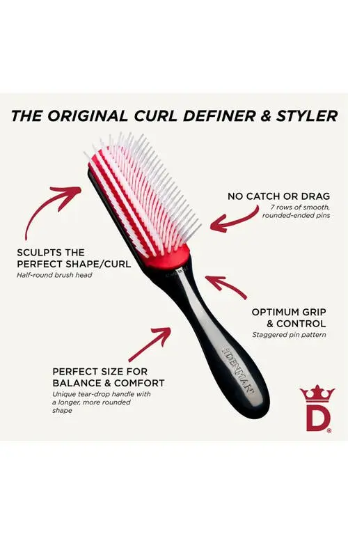 DENMAN D3 Original Curl Definer & Styler 7 Row - Black With Gold Crown