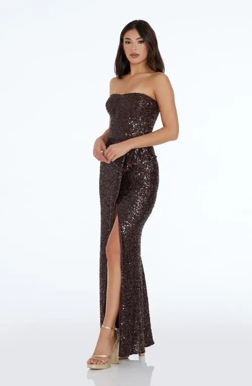 Dress The Population Kai Strapless Sequin Gown - Mocha