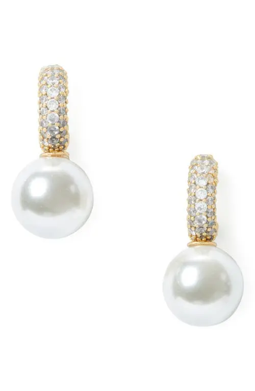 Kate Spade New York Imitation Pearl Pavé Huggie Earrings - Cream/gold