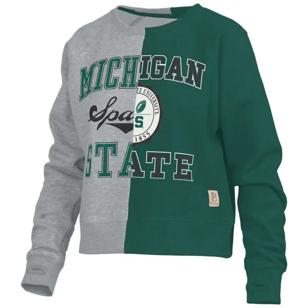 PRESSBOX Michigan State Spartans Half And Half Raglan Pullover Sweatshirt