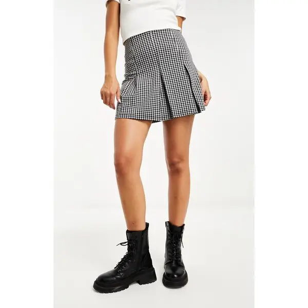 Asos Houndstooth Pleated Mini Skirt