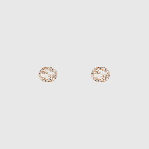Gucci Interlocking G Diamond 18k Stud Earrings - Pink