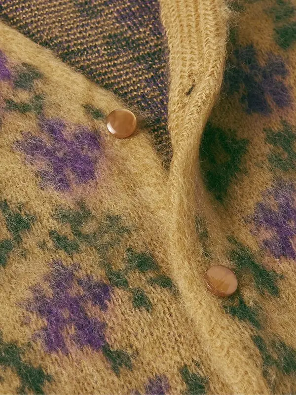 Needles Jacquard-Knit Brushed Mohair-Blend Cardigan L In Brown