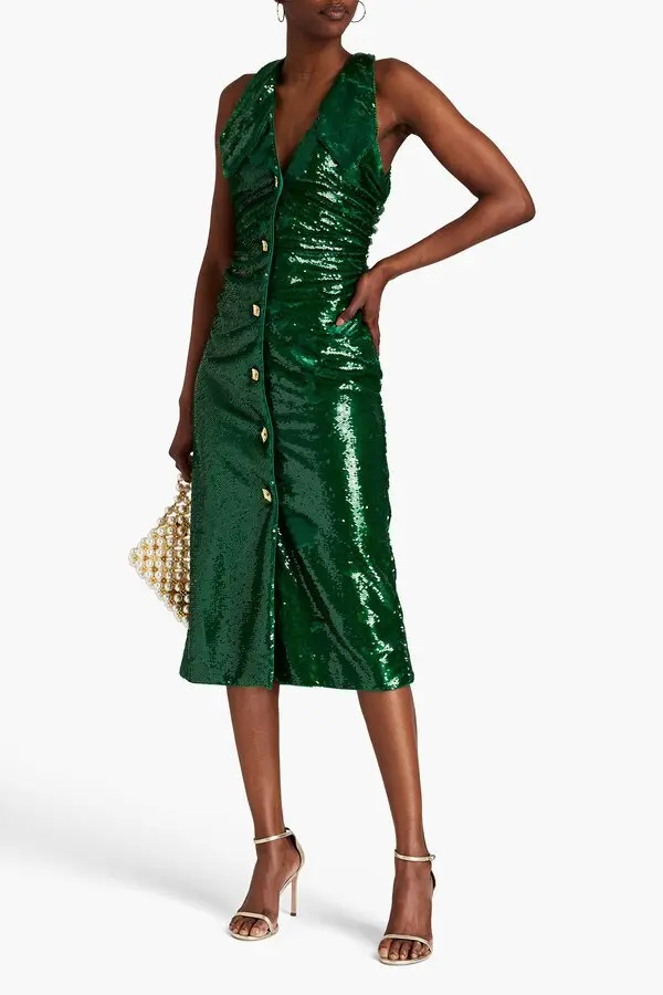 Ganni Sequined Crepe Midi Dress In Green - 80% Off | Editorialist