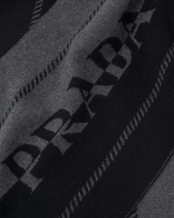 Prada Small Wool Scarf With Jacquard Logo - Grey