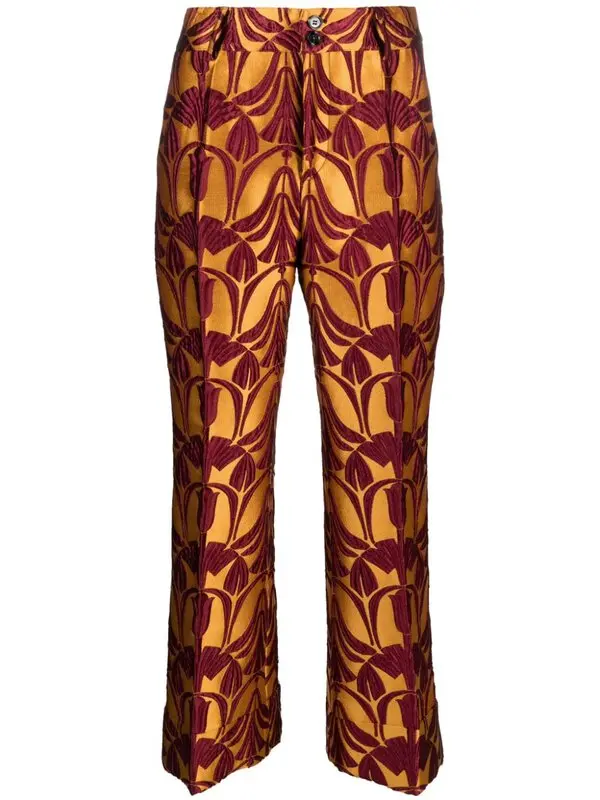 La DoubleJ Hendrix Jacquard Cropped Trousers - Yellow