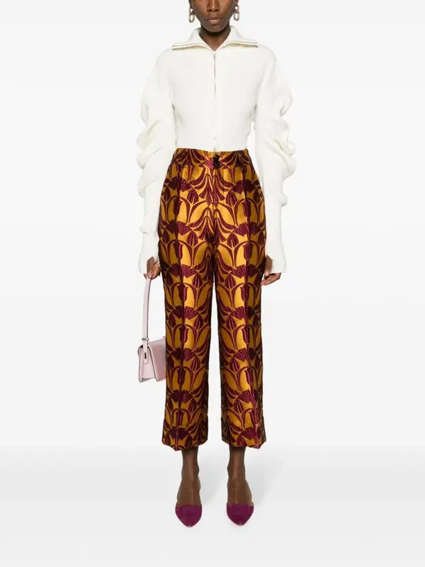 La DoubleJ Hendrix Jacquard Cropped Trousers - Yellow