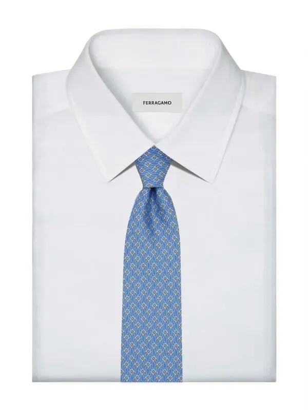 FERRAGAMO Printed Silk Tie - Blue