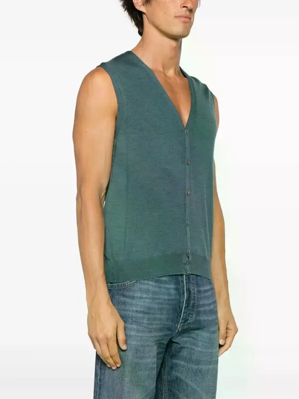 BARBA NAPOLI Button-up Virgin Wool Knitted Vest - Blue