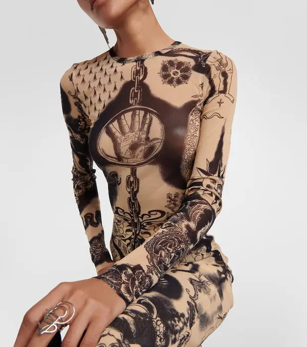 JEAN PAUL GAULTIER Tattoo Collection Printed Mesh Top