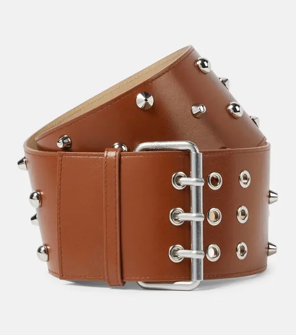 Blumarine Wide Studded Leather Belt - Brown