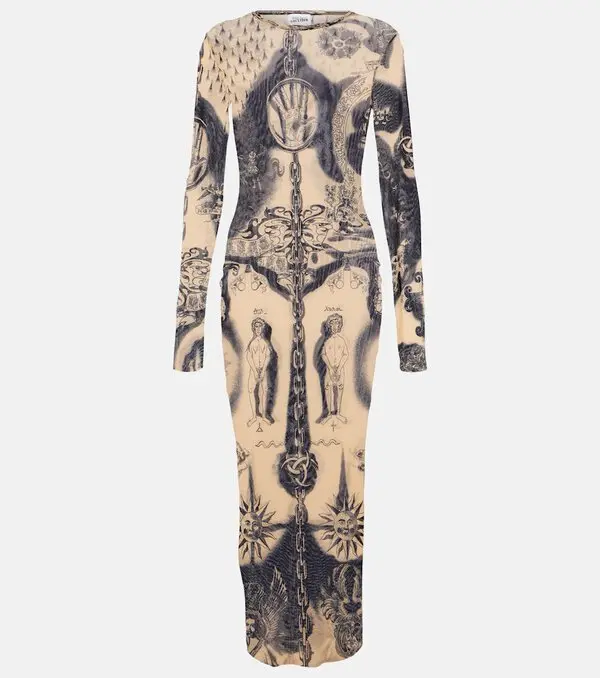 Jean Paul Gaultier Tattoo Collection Mesh Midi Dress In Beige - 30% Off |  Editorialist
