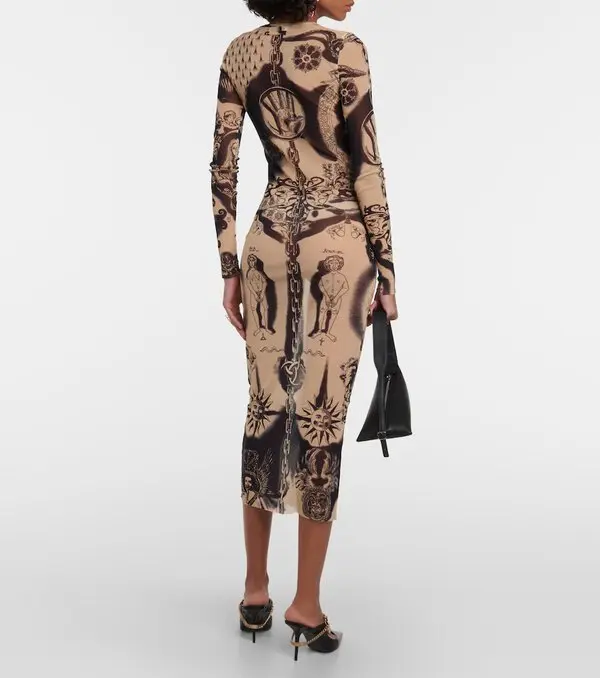 knee length dresses for ladies ED HARDY TATTOO COLLAGE PRINT MIDI DRESS – AKIRA main image 1