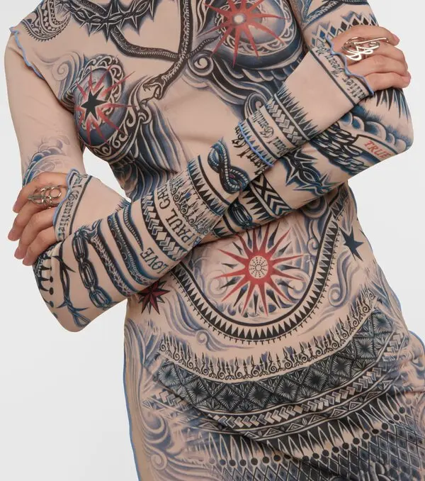 JEAN PAUL GAULTIER Tattoo Collection Sheer Midi Dress