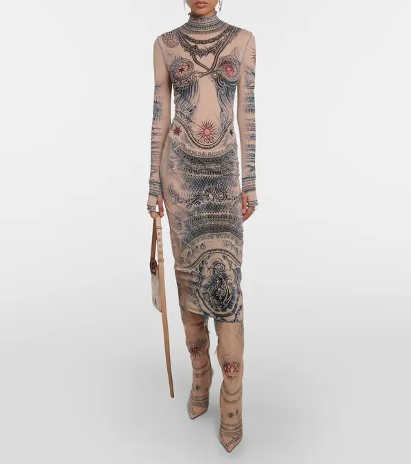 JEAN PAUL GAULTIER Tattoo Collection Sheer Midi Dress
