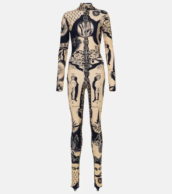 JEAN PAUL GAULTIER Tattoo Print Jersey Catsuit - Multicoloured
