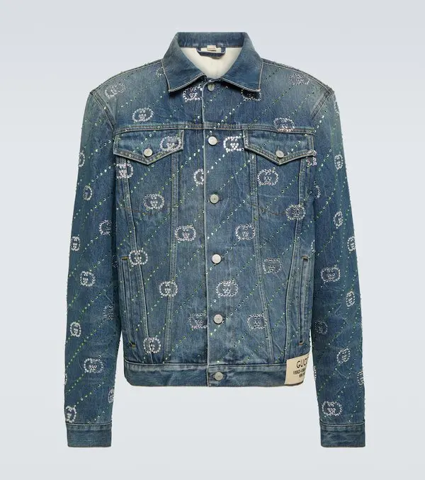 Gucci Interlocking G Crystal-Embellished Denim Jacket - Blue