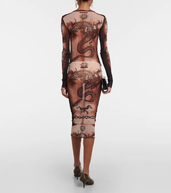 JEAN PAUL GAULTIER Tattoo Collection Mesh Midi Skirt