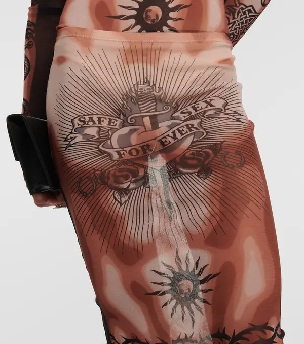 JEAN PAUL GAULTIER Tattoo Collection Mesh Midi Skirt