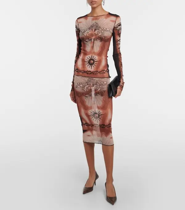 JEAN PAUL GAULTIER Tattoo Collection Mesh Midi Skirt