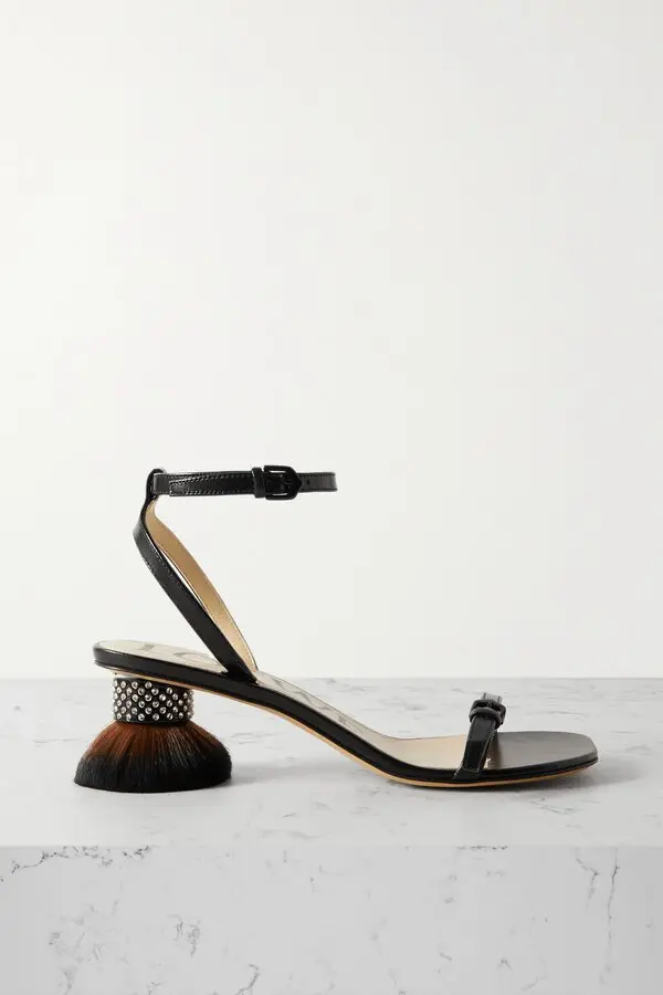Loewe Petal Brush Crystal-embellished Leather Sandals - Black