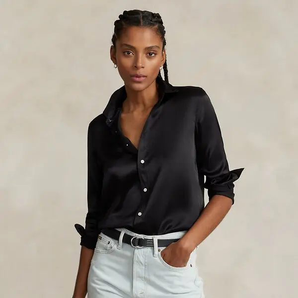 Ralph Lauren Slim Fit Silk Shirt - Polo Black | Editorialist