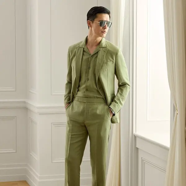 Ralph Lauren Gregory Hand-tailored Silk-linen Trousers - Fern Green