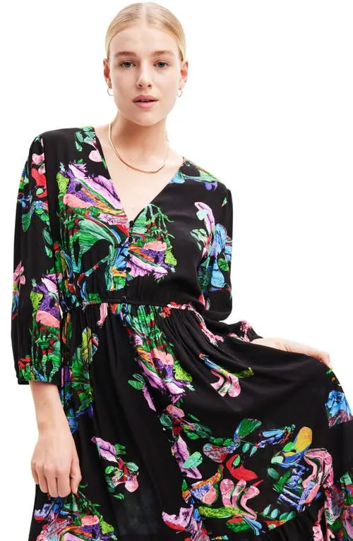 Desigual Poppy Floral Print Long Sleeve Dress