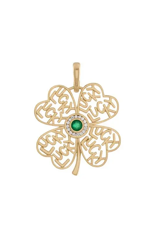 EDEN PRESLEY 14k Gold I Feel Lucky Pendant - Emerald/white Diamond
