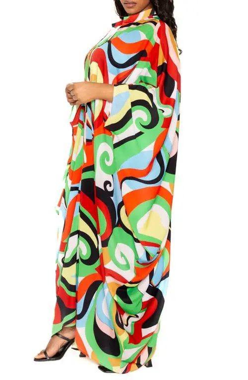 BUXOM COUTURE Geometric Print Caftan - Green Multi