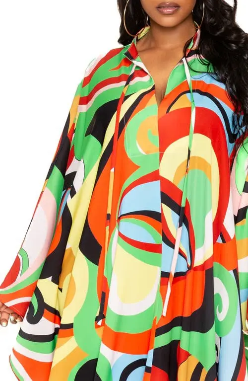 BUXOM COUTURE Geometric Print Caftan - Green Multi