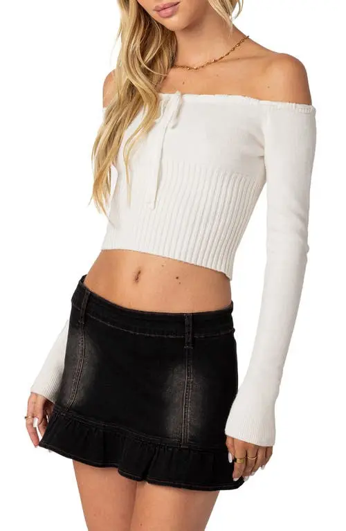 EDIKTED Dawna Off-the-shoulder Ribbed Crop Sweater