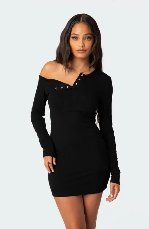 EDIKTED Soleste Long Sleeve Rib Henley Minidress