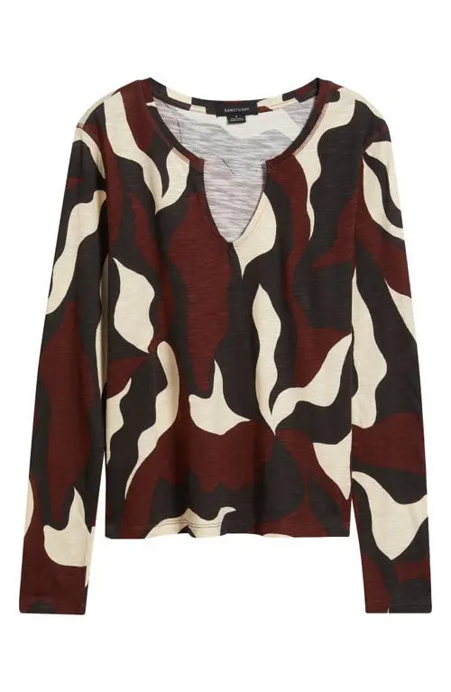 Sanctuary Print Split Neck Knit Top - Chicory Red