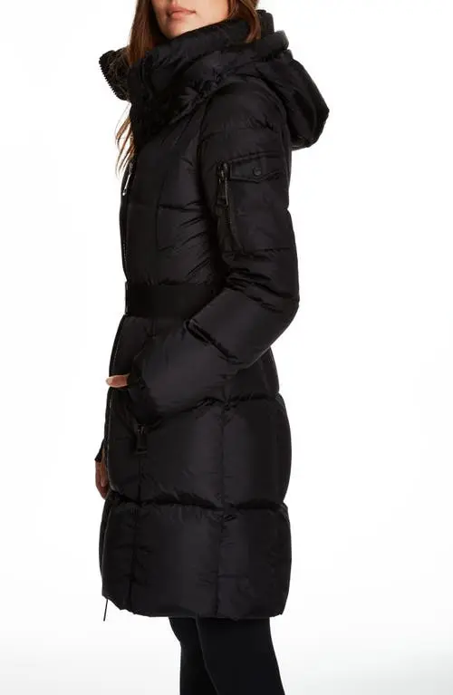 Sam. Belted Down Puffer Coat With Removable Hood - Matte Black