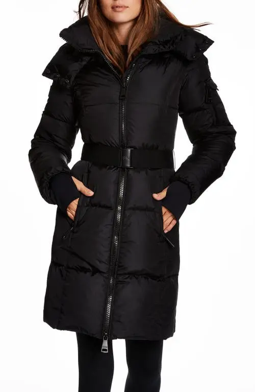 Sam. Belted Down Puffer Coat With Removable Hood - Matte Black