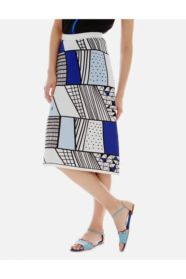 Novis The Westwood Patchwork Knit Jacquard Skirt - Blue