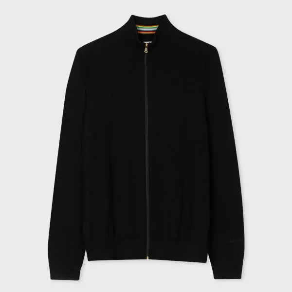 Paul Smith Merino Wool Full Zip Cardigan - Black