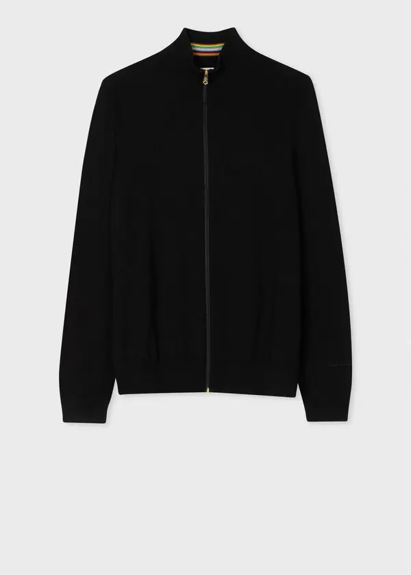 Paul Smith Merino Wool Full Zip Cardigan - Black