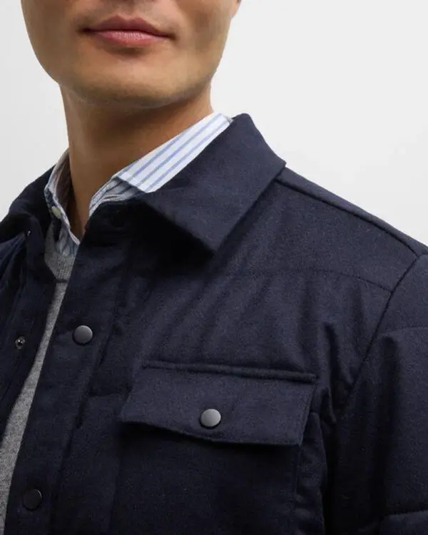 Neiman Marcus Apos;s Wool Padded Shirt Jacket - Navy